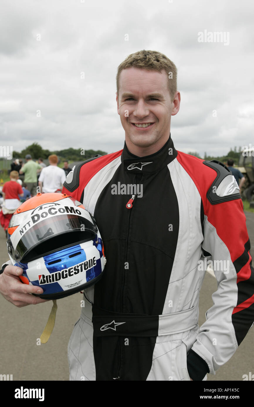 Richard Lyons in racing suit and helmet at Nutts Corner Circuit ...