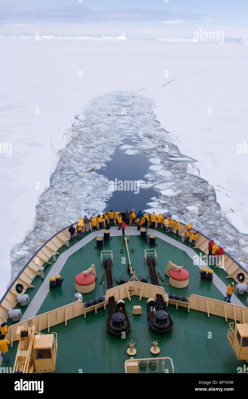 Icebreaker breaking through pack ice close to Snow Hill Island in the ...