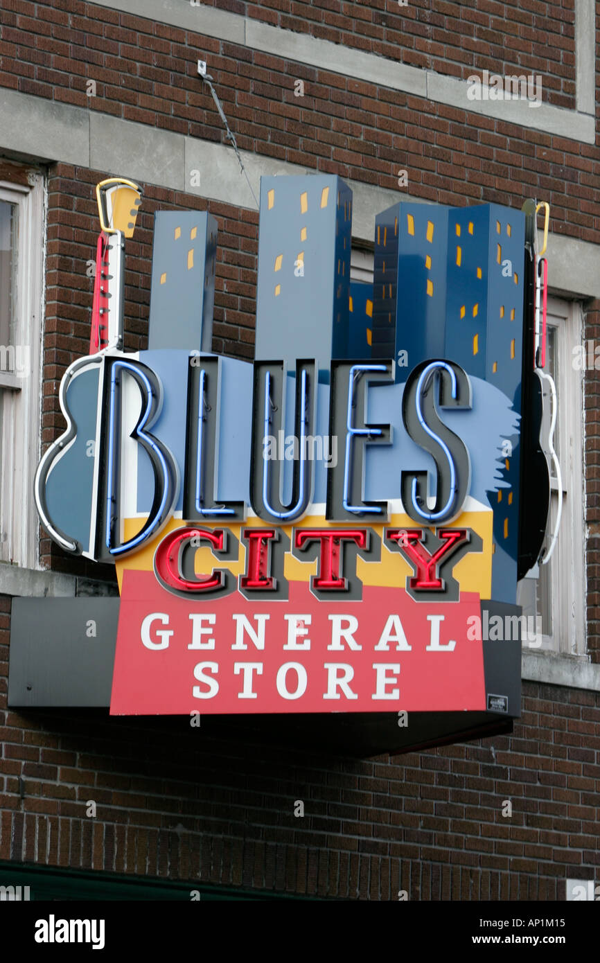 Blues city neon sign Beale Street Memphis USA Stock Photo - Alamy