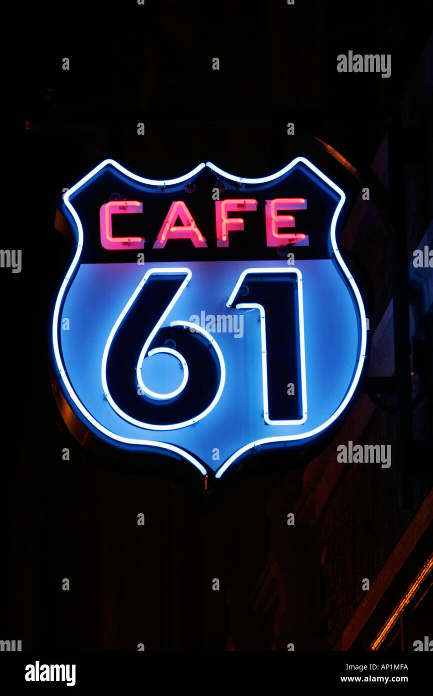 Cafe 61 illuminated neon sign Beale Street Memphis USA Stock Photo - Alamy
