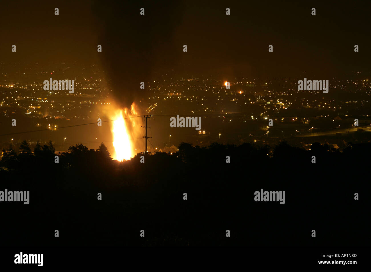 11th night bonfires burn in Belfast Stock Photo - Alamy