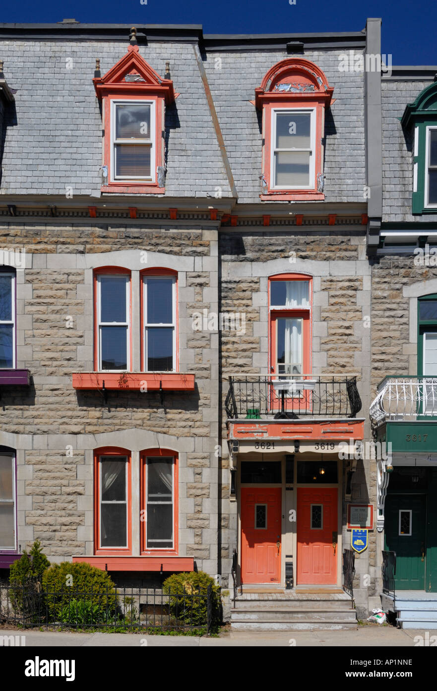 Colourful Orange Triplex, Plateau Mont-Royal, Montreal, Quebec, Canada ...