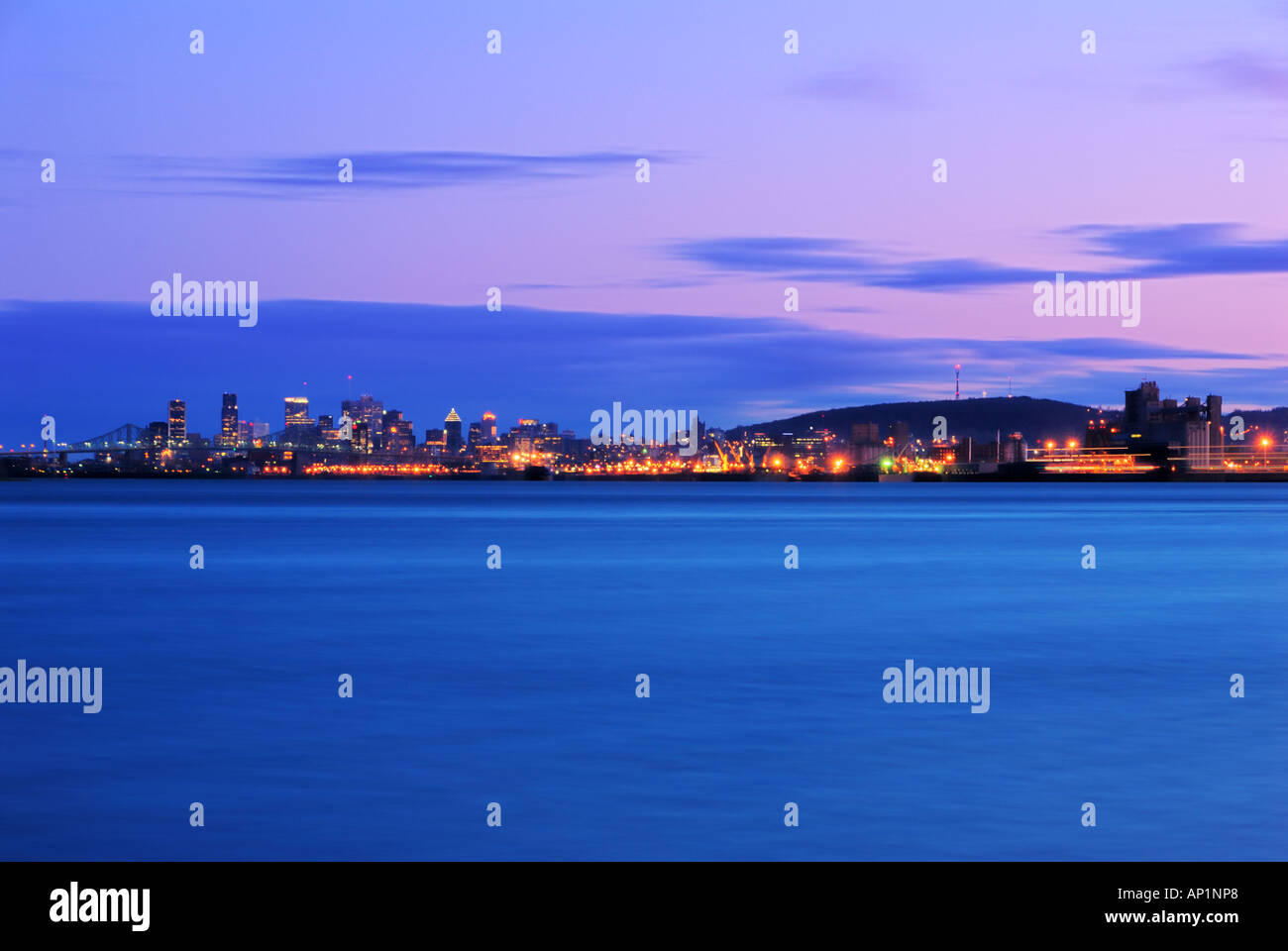 Night Montreal Skyline from Charron Island, Quebec, Canada Stock Photo ...