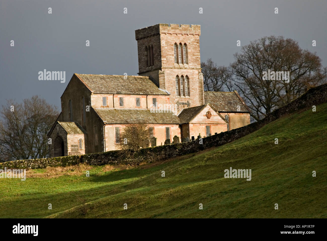 Lowther Castle, Cumbria, UK. St Michael's Church, 1686. Dramatic light ...