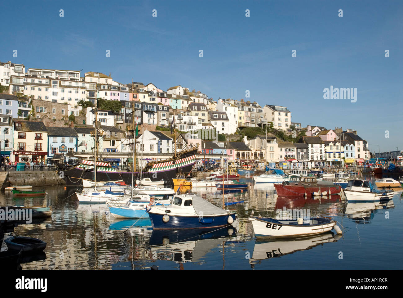 Harbour scene with colourful boats Stock Photo - Alamy