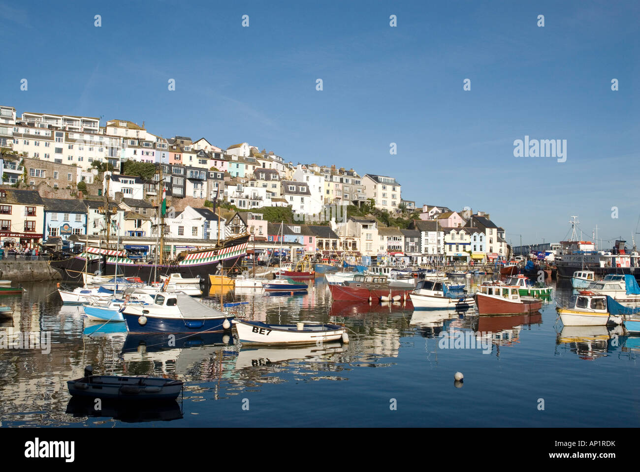 Harbour scene with colourful boats Stock Photo - Alamy