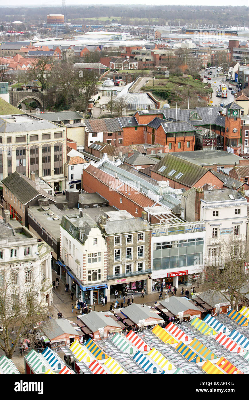 Aerial View Of Market Place Norwich Norfolk UK Looking Out To ...