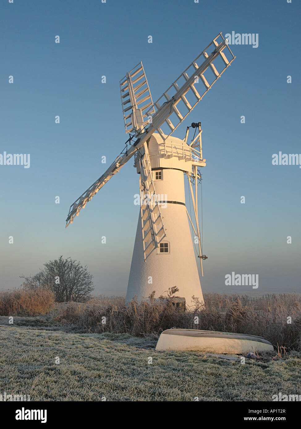 A WHITE PAINTED THURNE WINDMILL USED FOR DRAINAGE OF DYKES ON THE ...