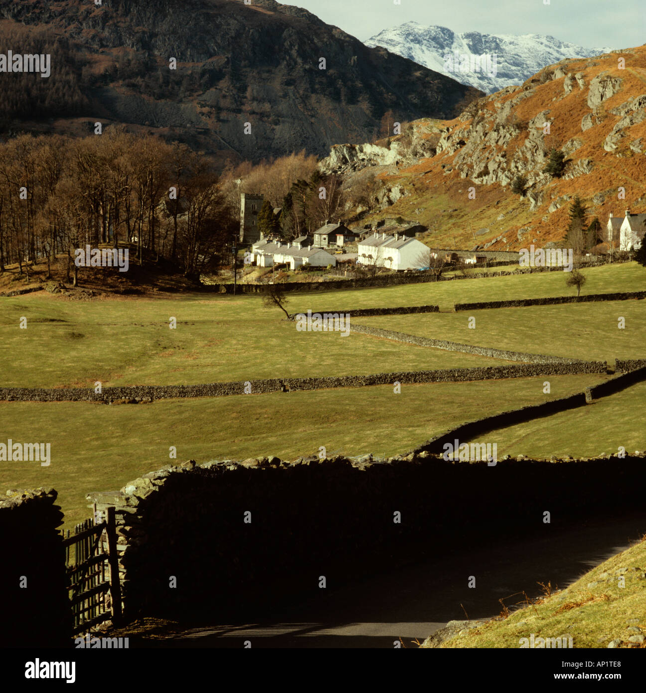 Cumbria Lake District Chapel Stile and Langdale Pikes Stock Photo - Alamy