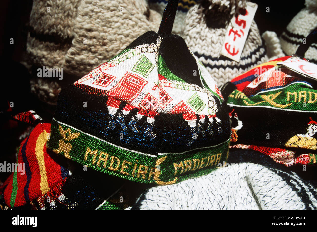 Madeira hats on display outside a shop, Funchal, Madeira Stock Photo ...