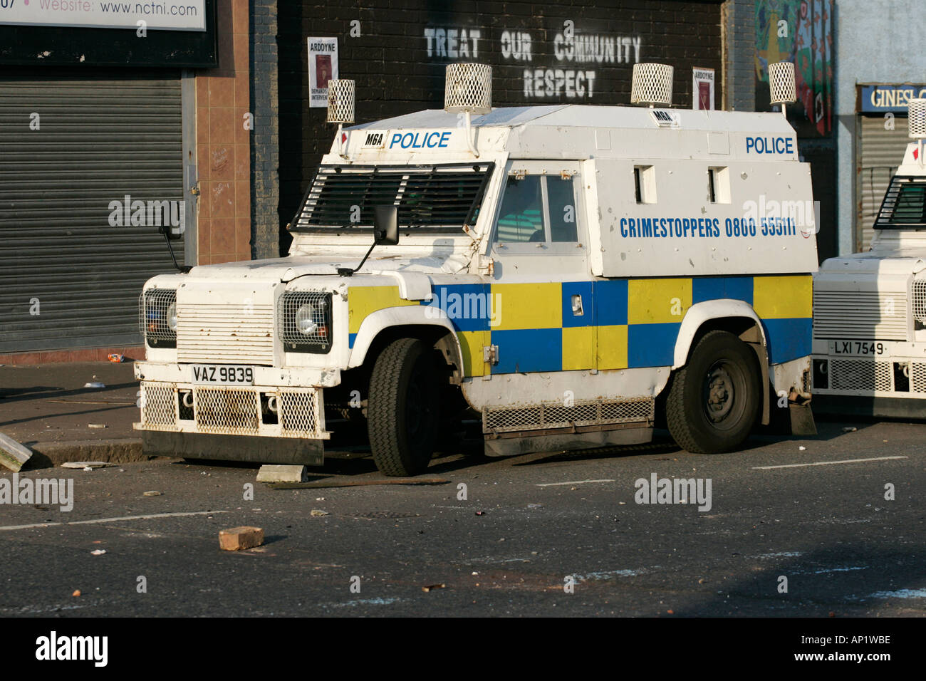 PSNI armoured land rover on crumlin road at ardoyne shops belfast 12th ...