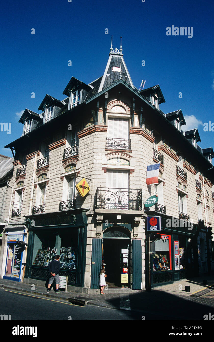 A bookshop on a street corner, Saint Pierre Sur Dives, Normandy, France ...