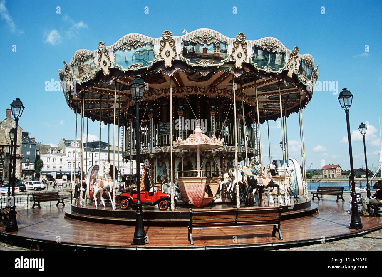 Colourful fairground carousel, Honfleur, Normandy, France Stock Photo ...