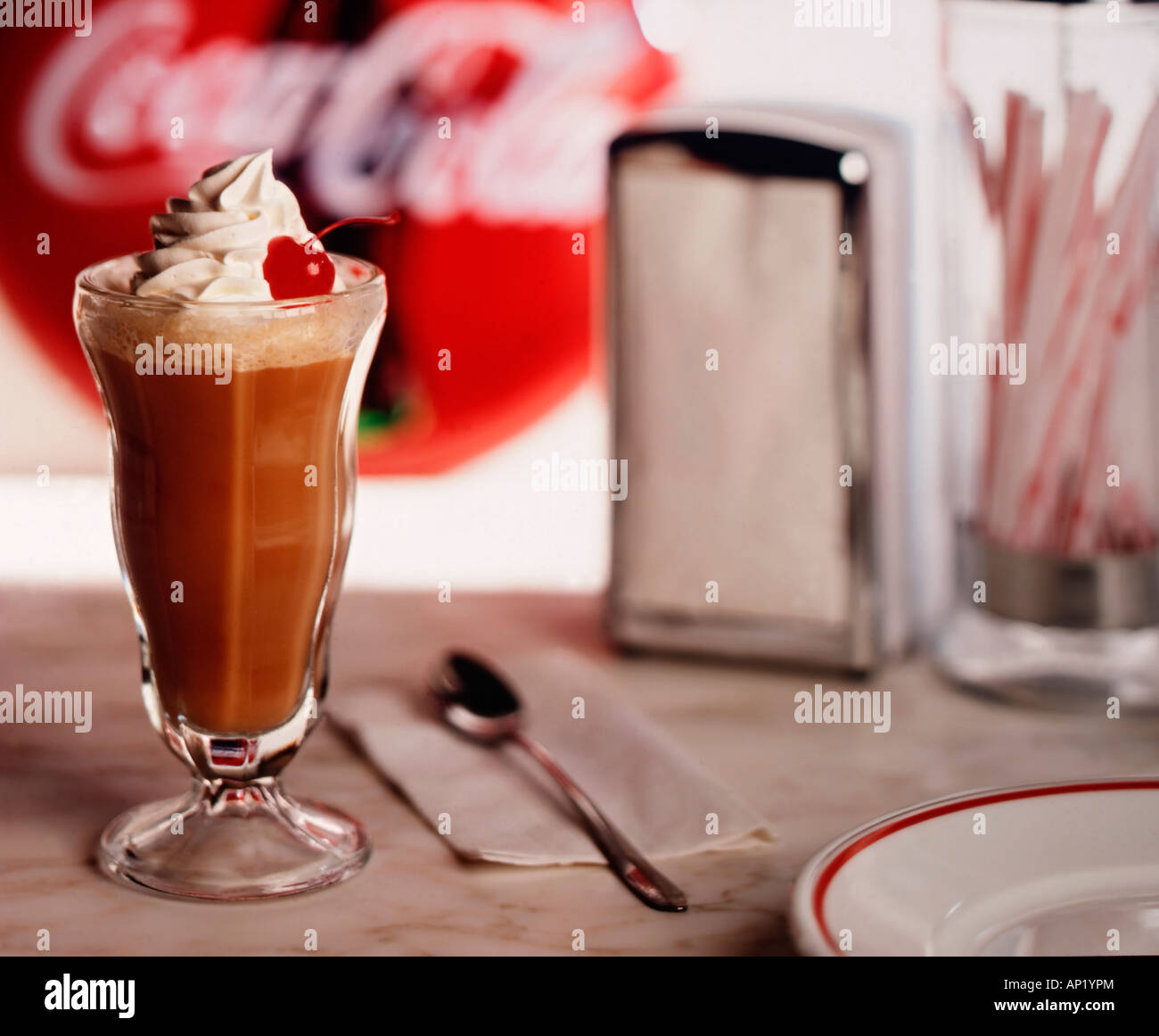 1950's Soda fountain with Coke Float, mid-century modern Stock Photo ...
