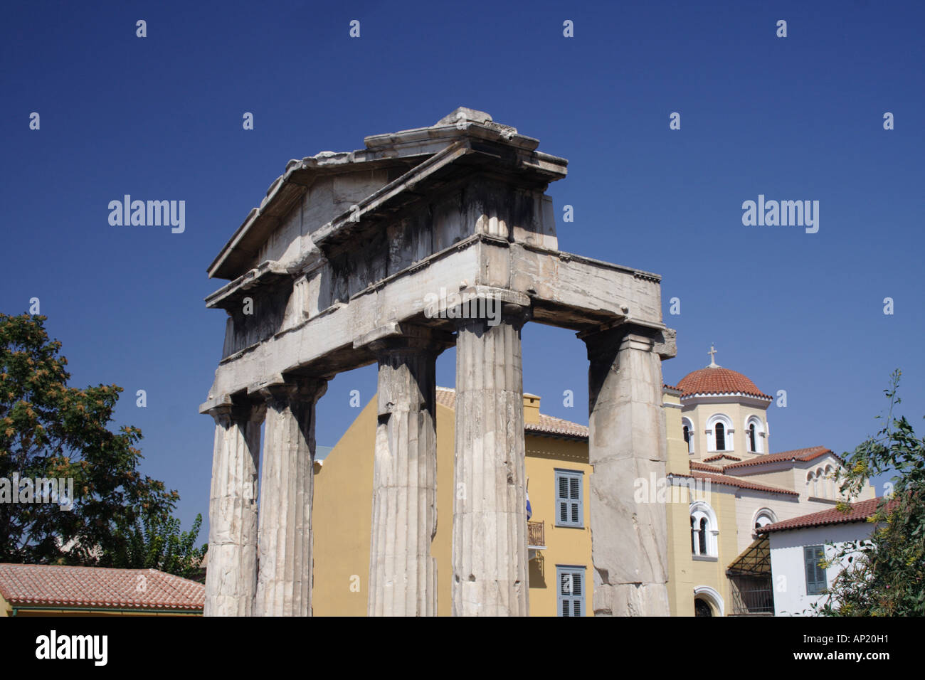 Ancient and Modern contrast in Athens Stock Photo - Alamy