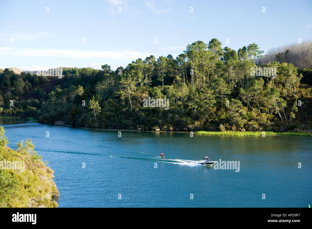 Power Boat Towing Hydrofoil Lake Ohakuri near Orakei Korako Thermal ...