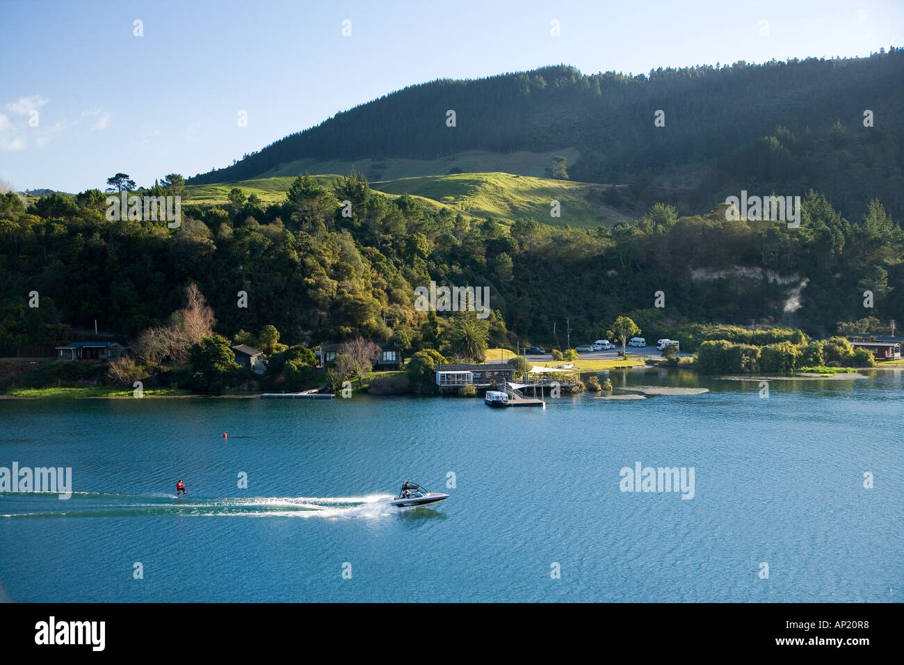 Power Boat Towing Hydrofoil Lake Ohakuri near Orakei Korako Thermal ...
