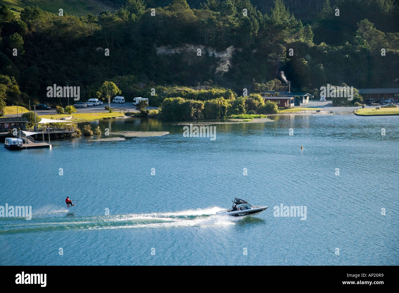 Power Boat Towing Hydrofoil Lake Ohakuri near Orakei Korako Thermal ...