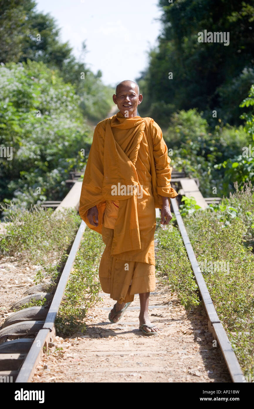 Monk Walking along Railway Line Battambang Cambodia Stock Photo - Alamy