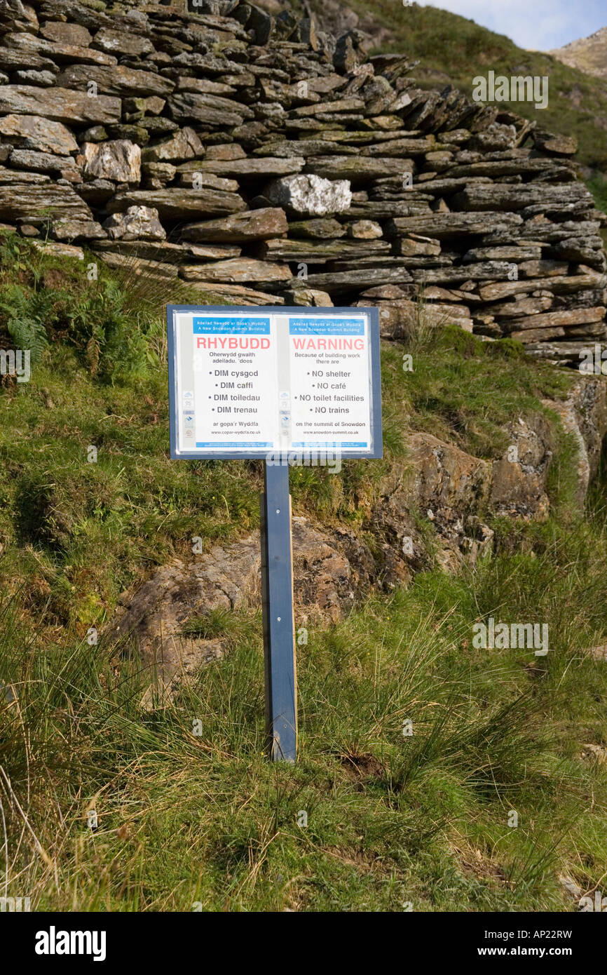 Warning sign on the Watkin Path up Mount Snowdon from just above Nant ...