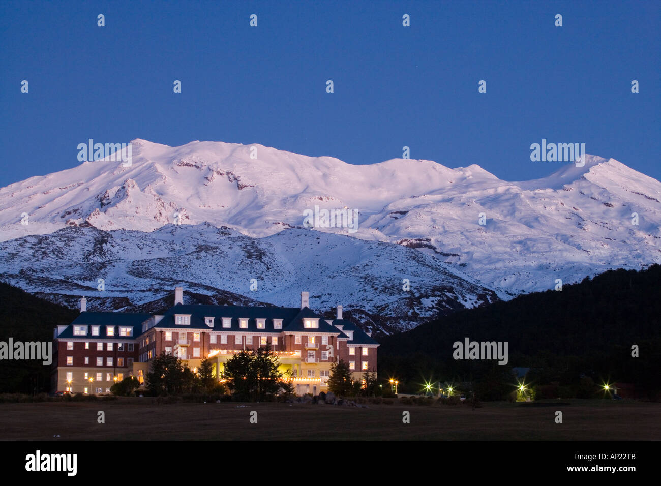 Grand Chateau and Mt Ruapehu at Dusk Central Plateau North Island New ...