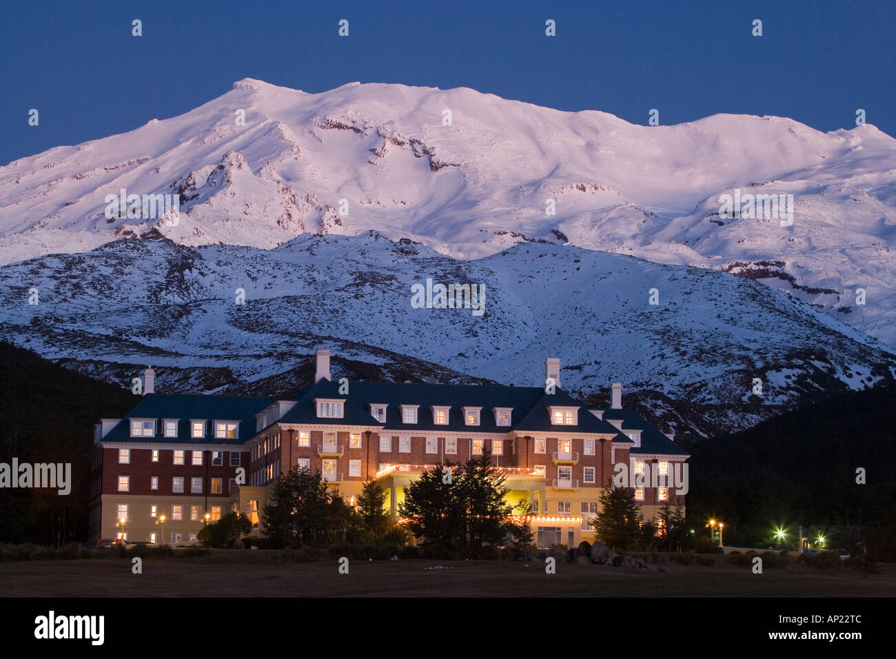 Grand Chateau and Mt Ruapehu at Dusk Central Plateau North Island New ...
