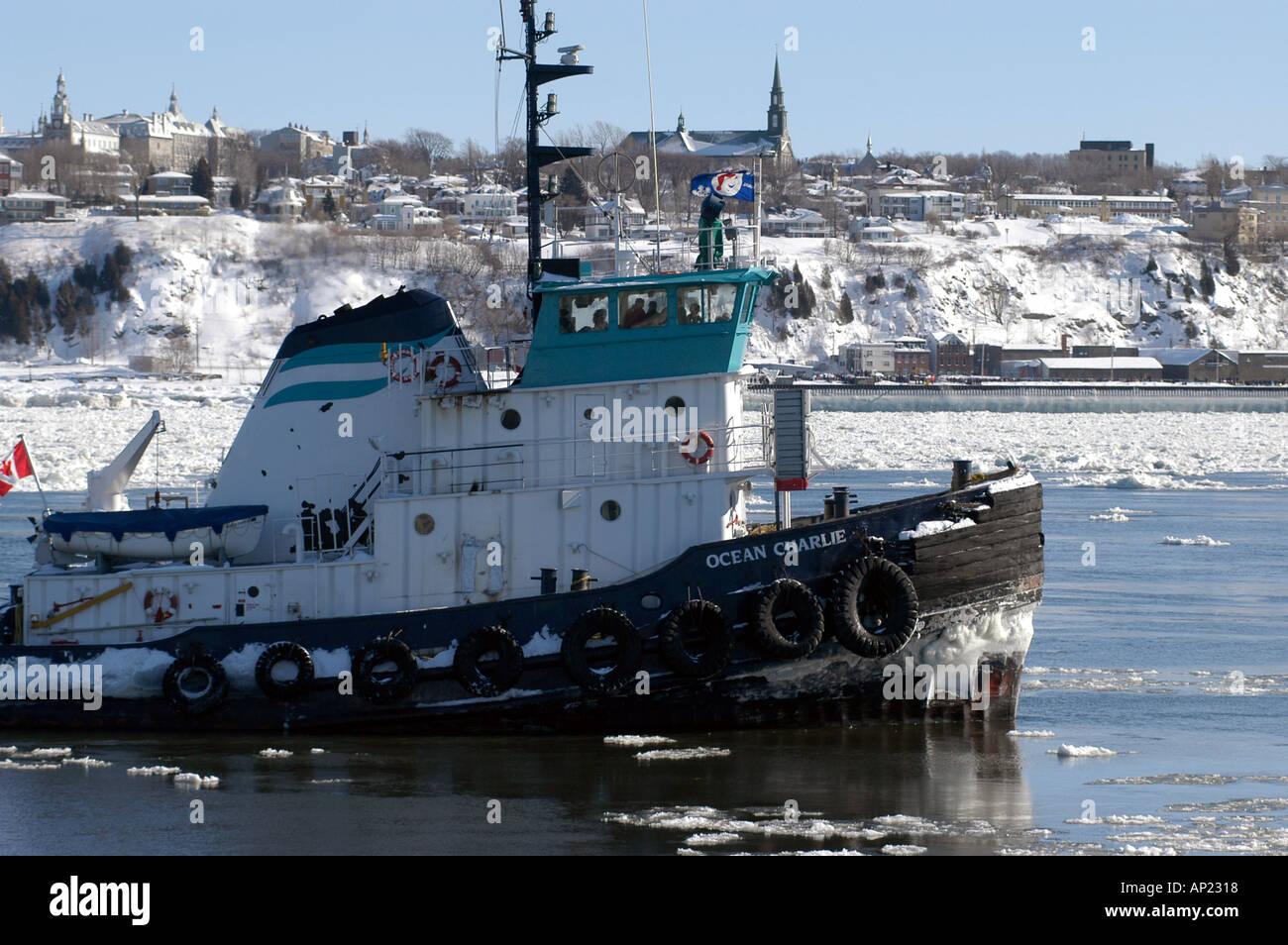 Canada Quebec Quebec City Coast Guard ship on the Saint Lawrence River ...