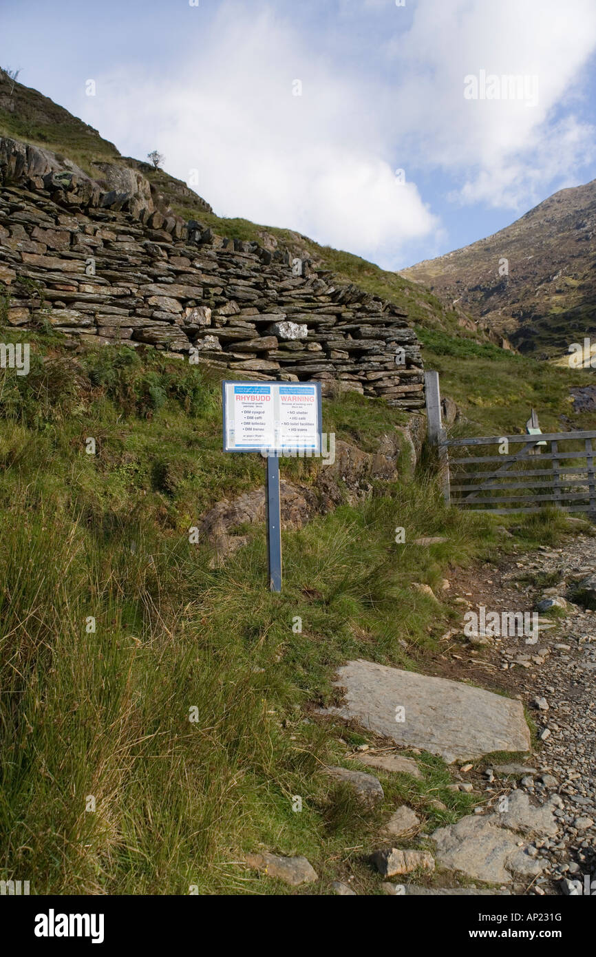Warning sign on the Watkin Path up Mount Snowdon from just above Nant ...