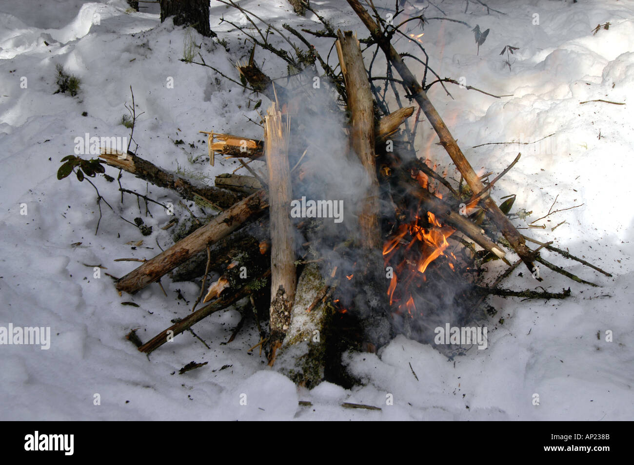 Canada Quebec campfire in the snow Stock Photo - Alamy