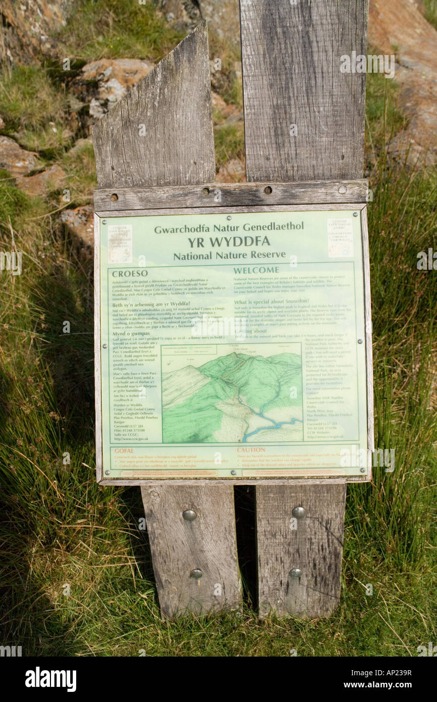 Welcome sign on the Watkin Path up Mount Snowdon from just above Nant ...