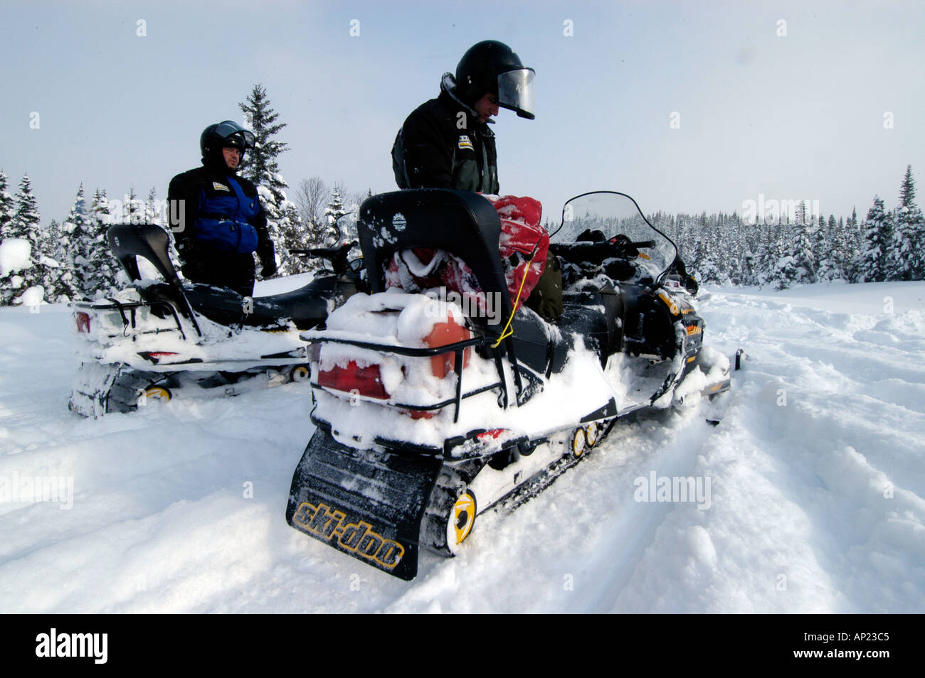 Canada Quebec snowmobiling in the Mont Valin area Stock Photo - Alamy
