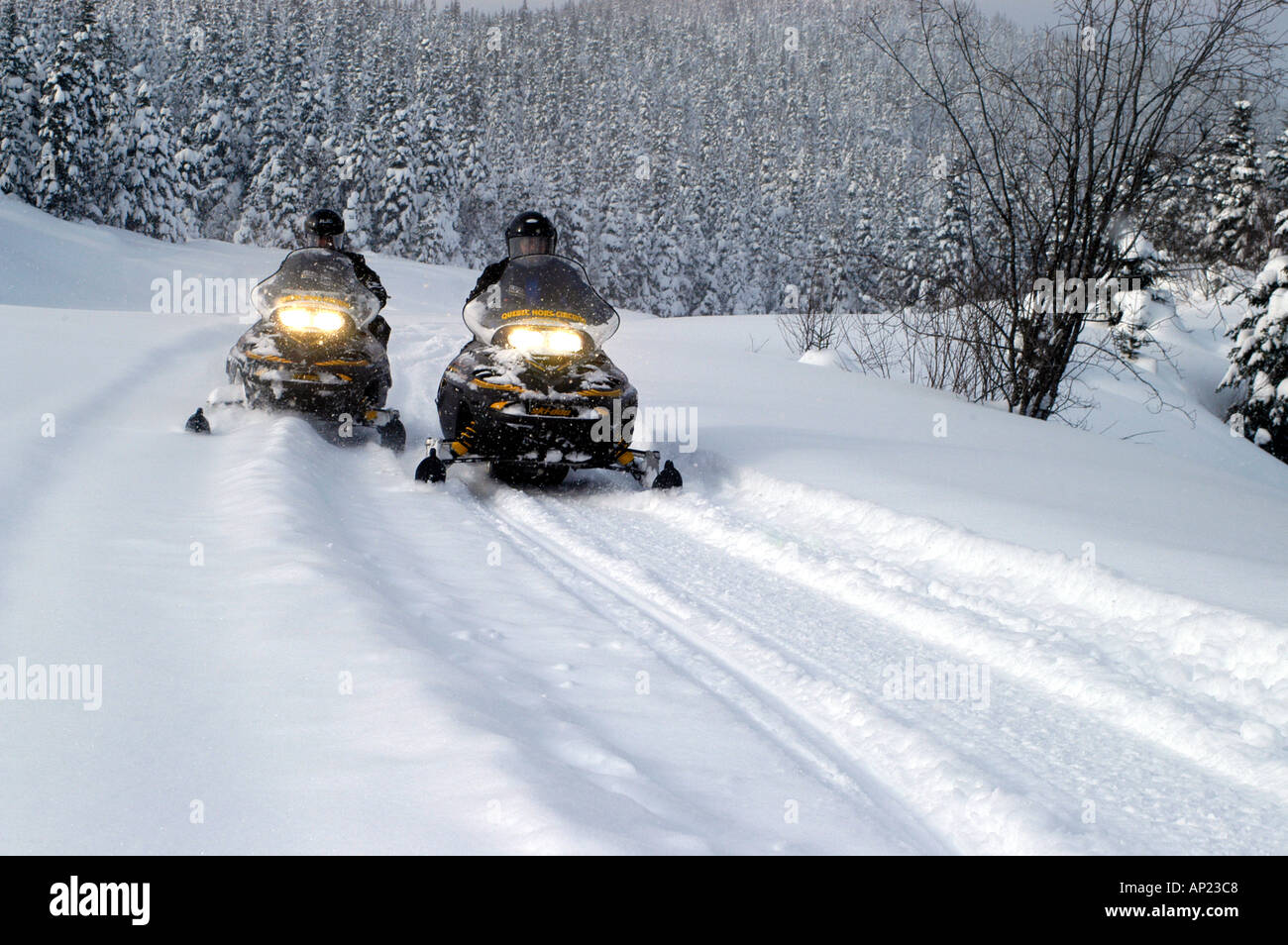 Canada Quebec snowmobiling in the Mont Valin area Stock Photo - Alamy
