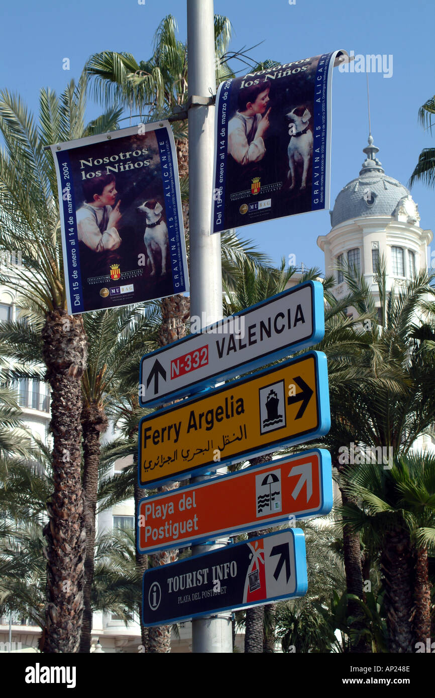 Alicante Costa Blanca Spain directional signs Stock Photo - Alamy