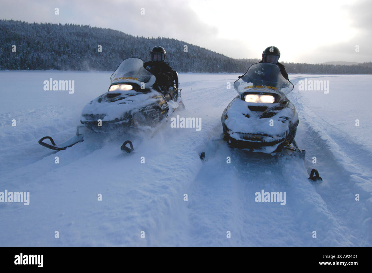 Canada Quebec snowmobiling in the Mont Valin area Stock Photo - Alamy