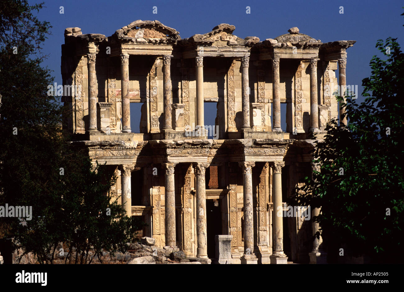 Facade of the Roman Library of Celsus completed between circa 114–117 ...