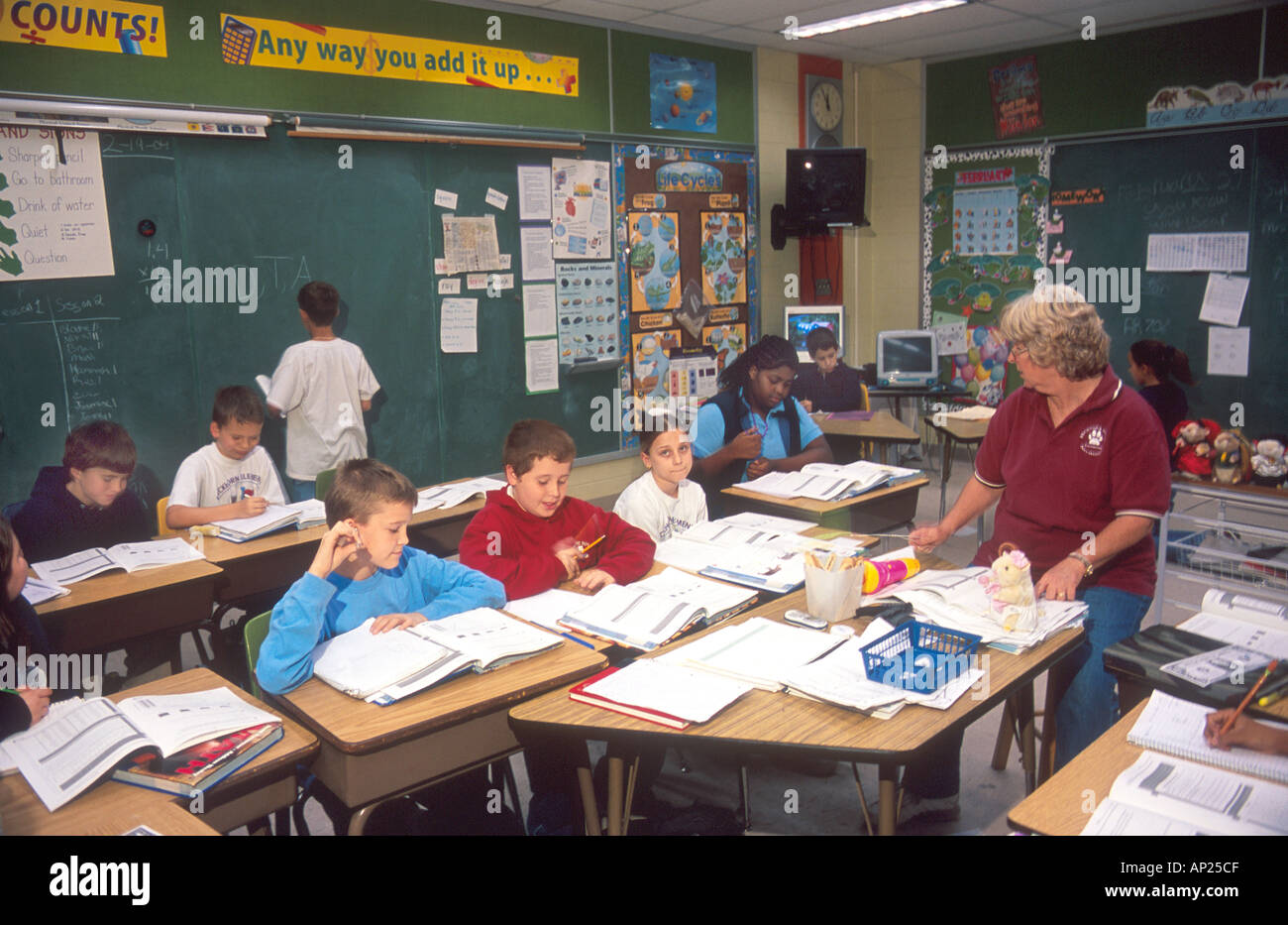 Children studying in an Elementary school classroom at Brandon Florida ...