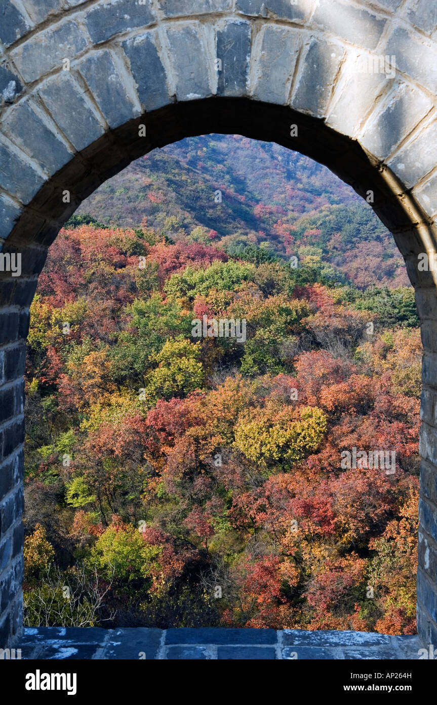 autumn colours seen through an arch on The Great Wall of China at ...