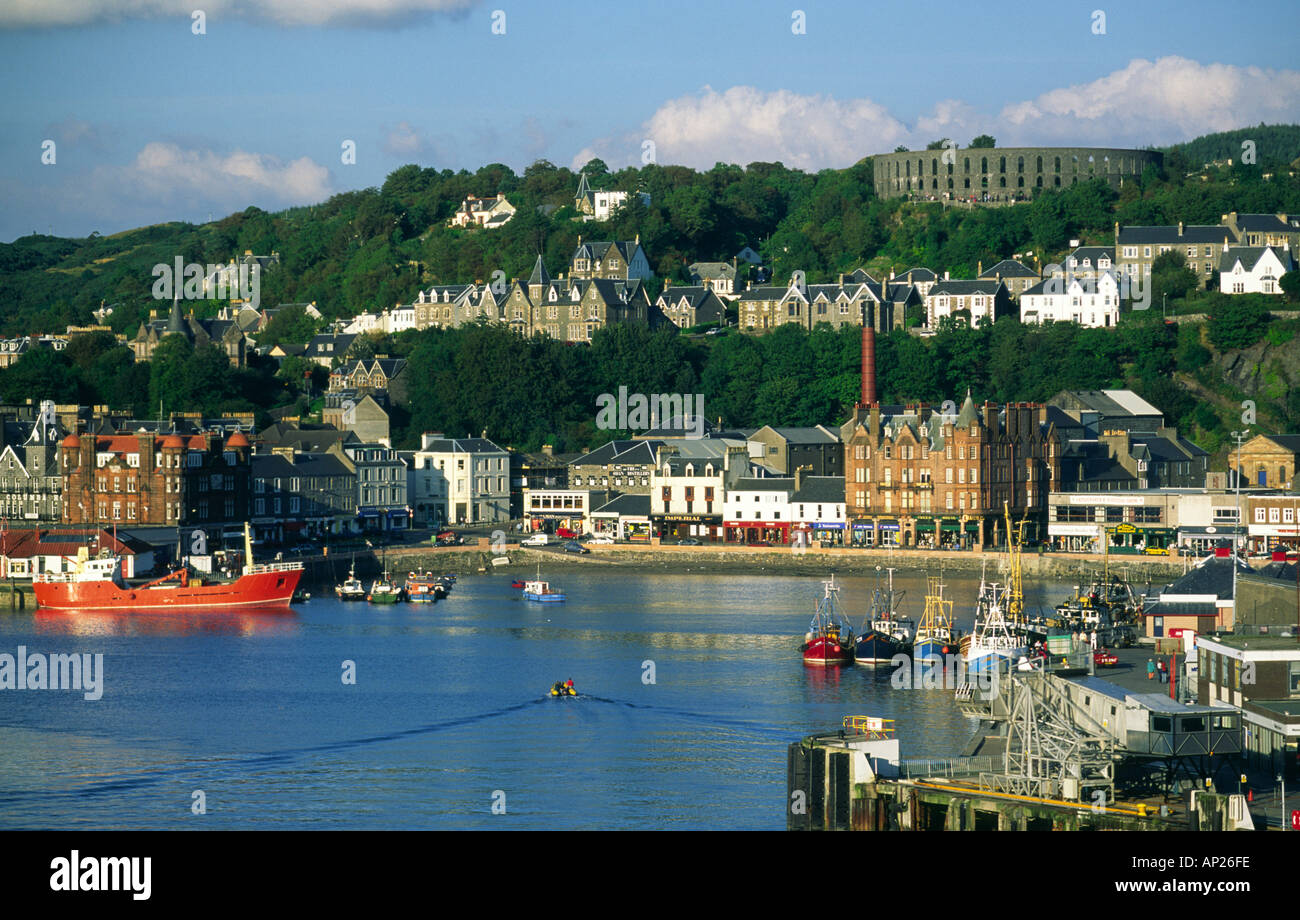 Town harbour of Oban on west coast of Scotland, UK. Main ferry terminal ...