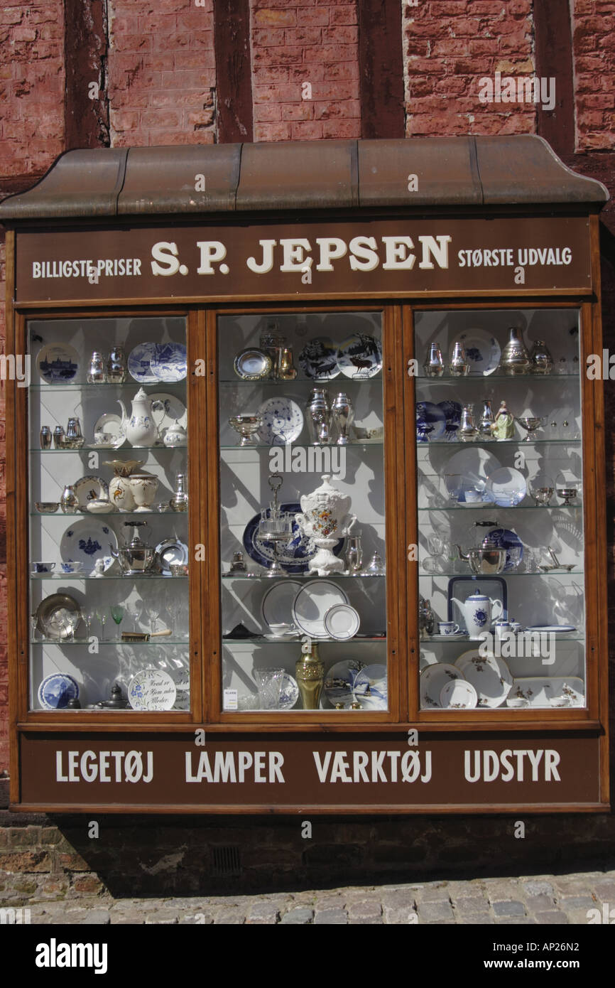 Old Danish store front displaying porcelain dishes in the Old Town ...