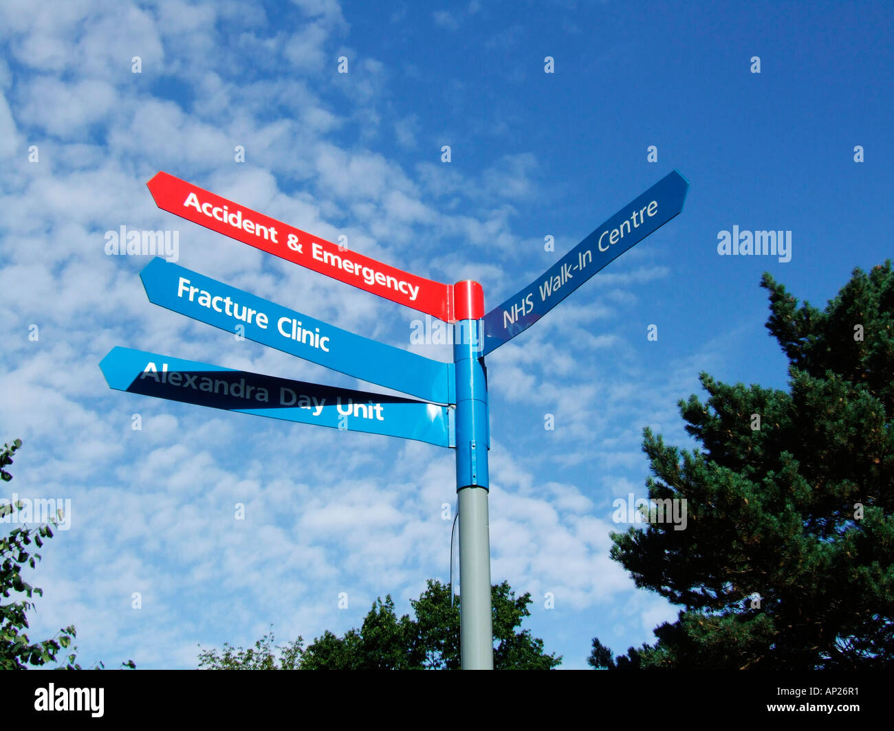 Signpost pointing to different medical units Stock Photo - Alamy