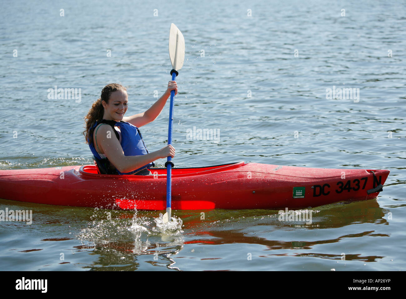Woman in kayak outdoors, MR-9-16-07 Stock Photo - Alamy