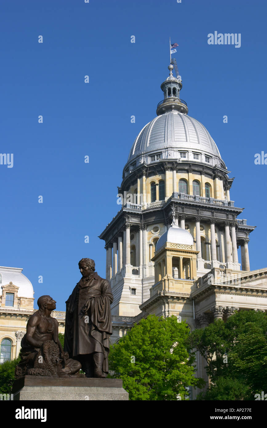 ILLINOIS Springfield Statue of Menard with Native American on lawn of ...