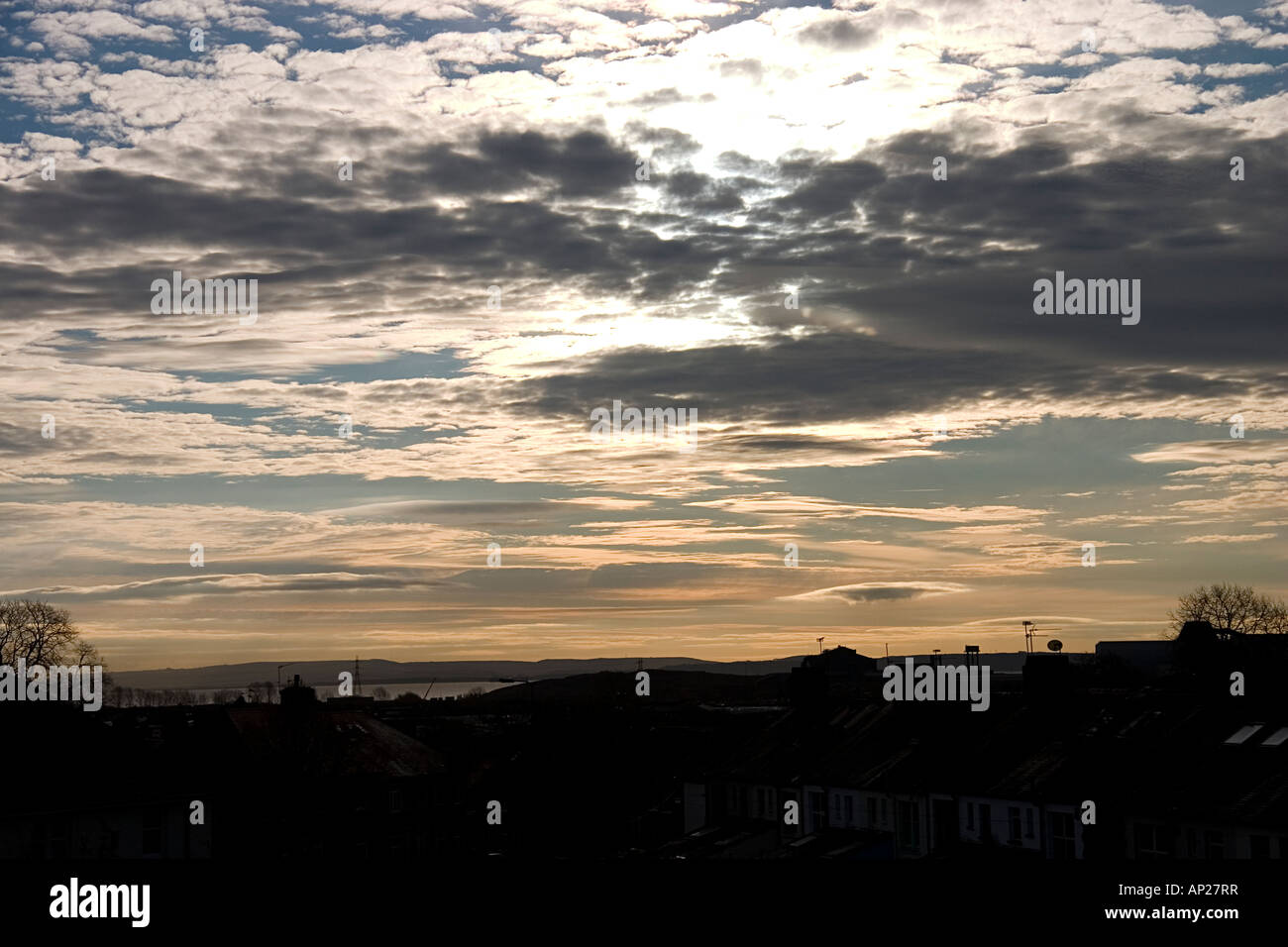 Sunrise over S Cardiff Bristol Channel Mendips Stock Photo - Alamy