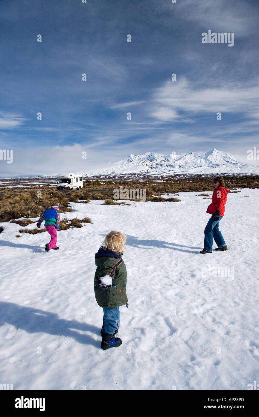 Snowball Fight Rangipo Desert and Mt Ruapehu Central Plateau North ...