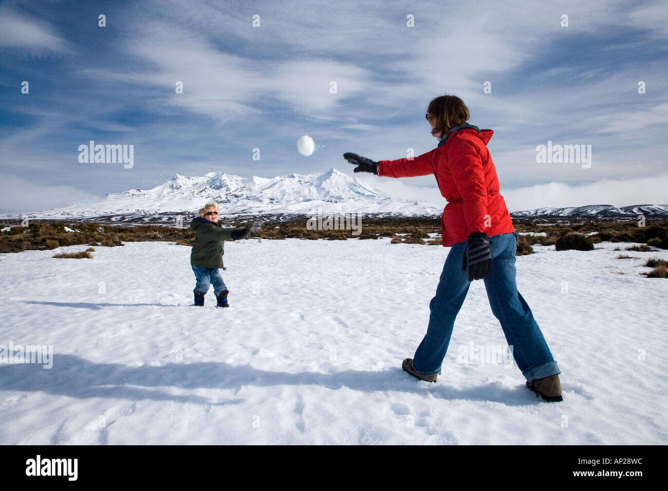 Snowball Fight Rangipo Desert and Mt Ruapehu Central Plateau North ...