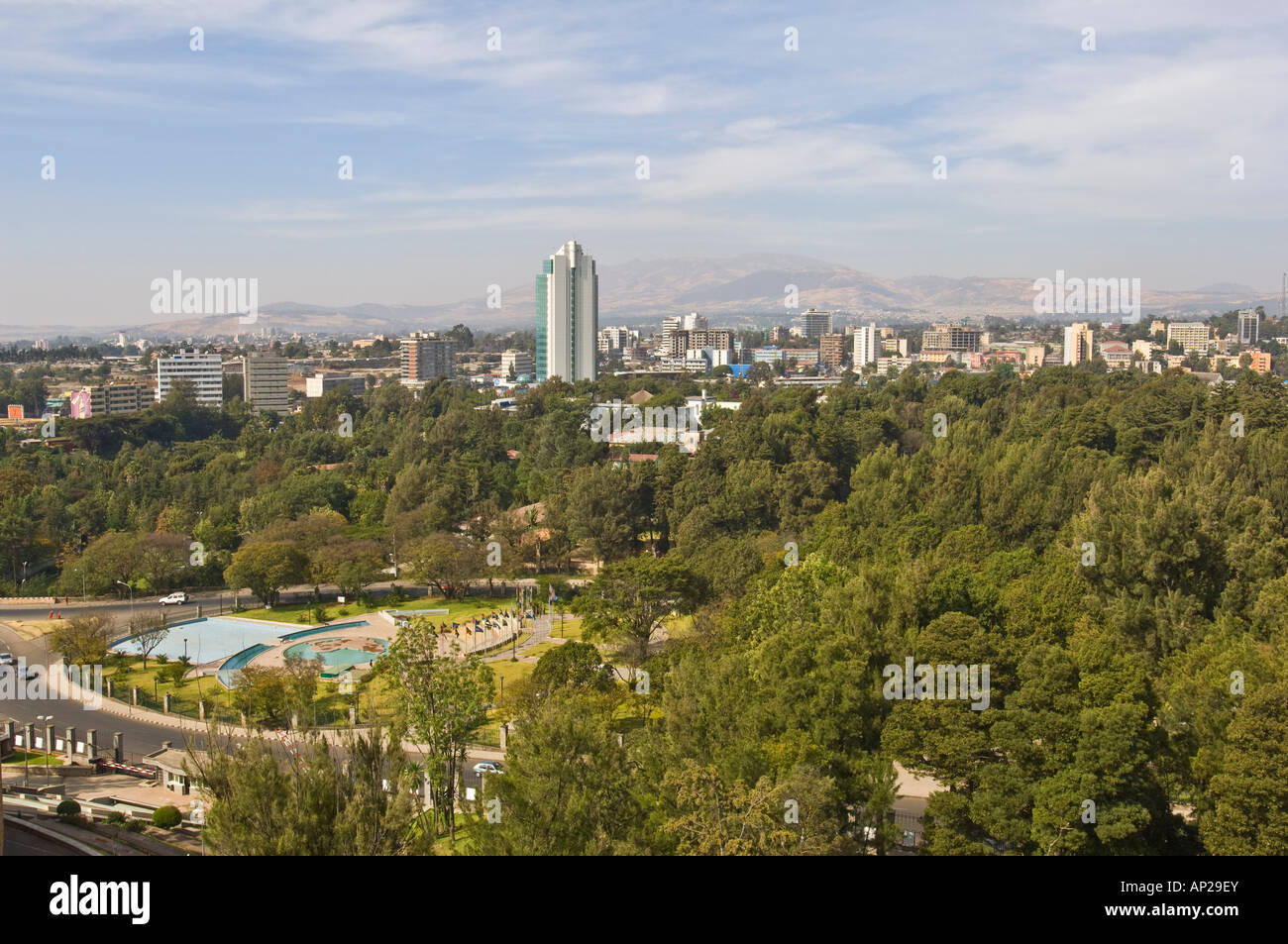 A view of central Addis Ababa with Menelik Avenue in the foreground ...