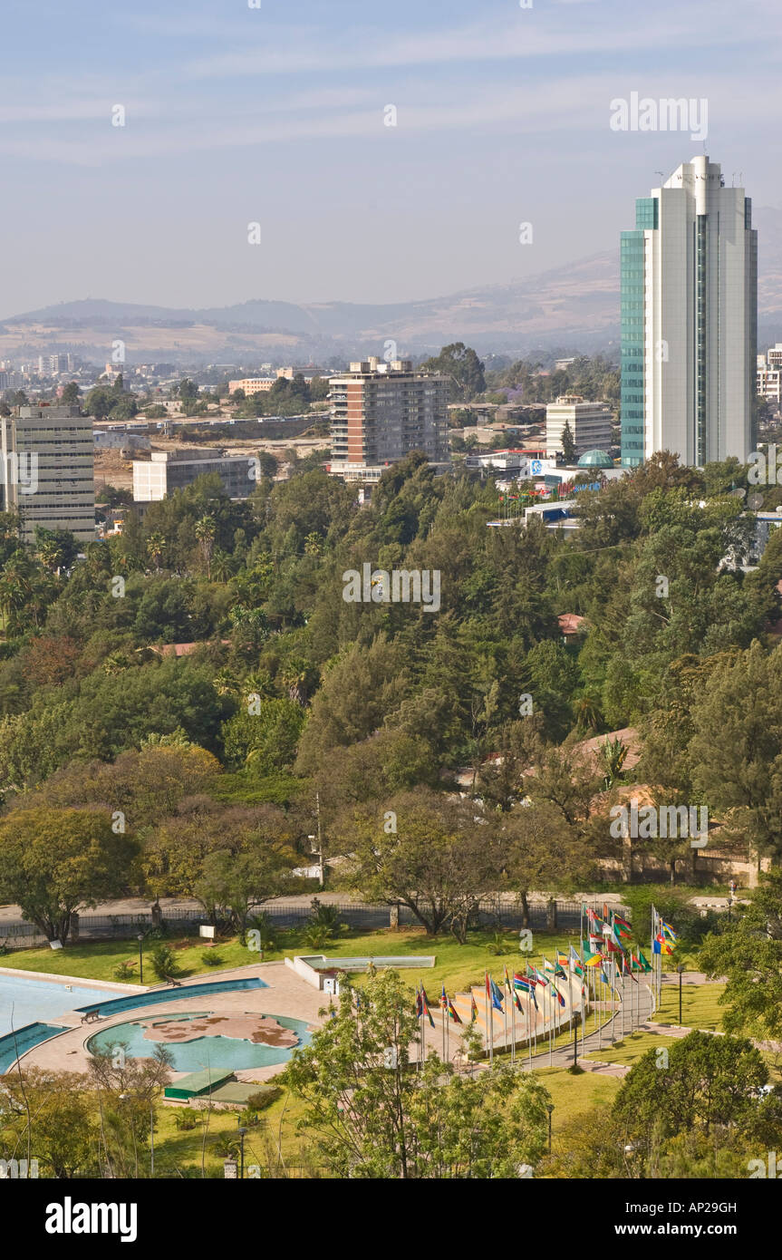 A view of central Addis Ababa with Menelik Avenue in the foreground ...
