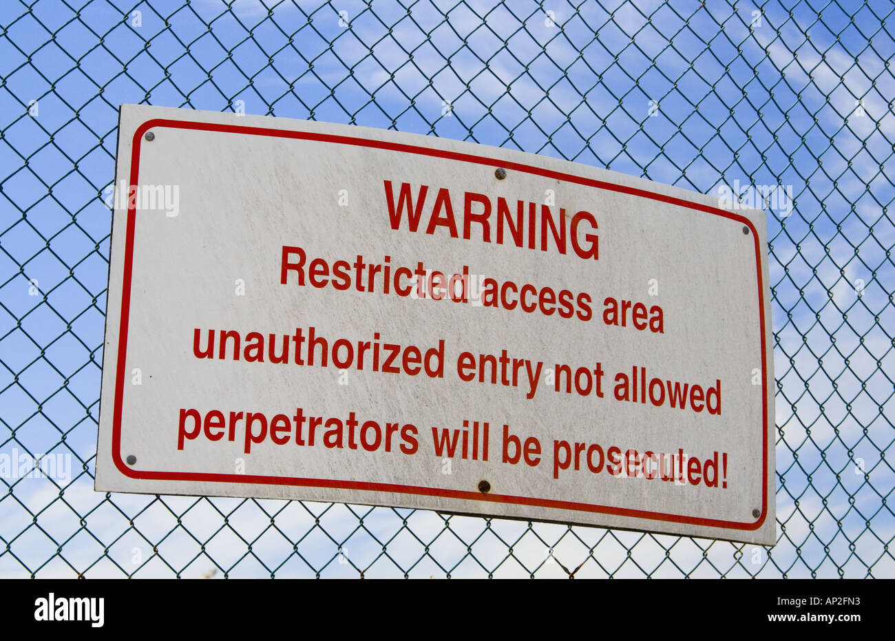 Sign Warning restricted area unauthorized entry not allowed Stock Photo ...