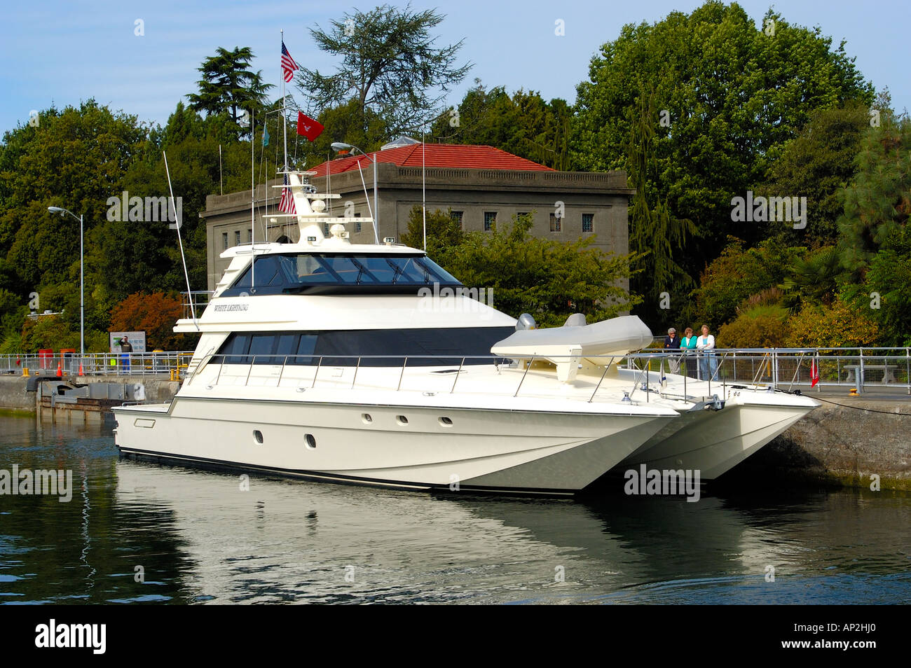 Yacht entering the Hiram M Chittenden Locks Ballard Locks Seattle ...