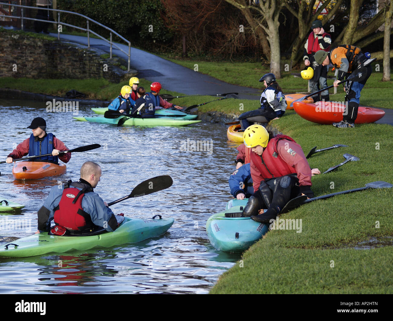 School children learning to canoe Stock Photo - Alamy